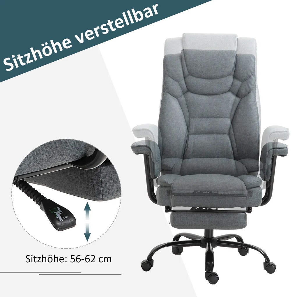 Kancelářská židle Vinsetto s funkcí polohování 150° skládací ergonomická kancelářská židle s opěrkou hlavy výškově nastavitelnou až do 135 kg šedá | …