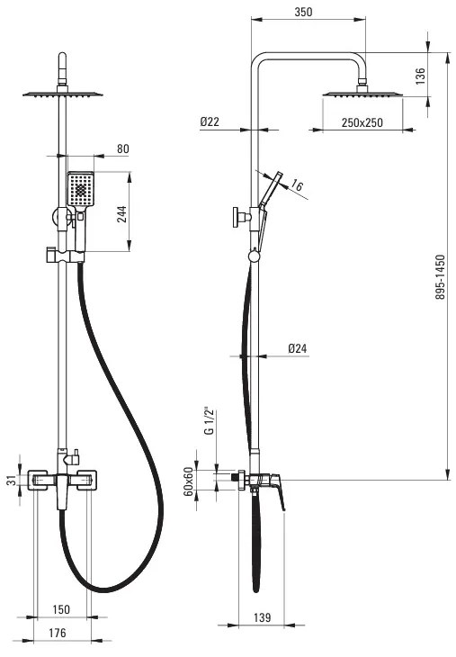 Deante Blur, sprchový set s hlavovou a ruční sprchou, grafitový, DEA-NQL_D4XM