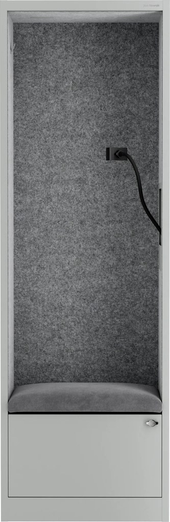 Kancelářská akustická kabina se sedátkem a USB-C portem, korpus šedý / sedák šedá, 600 mm: SALLY MentalBox