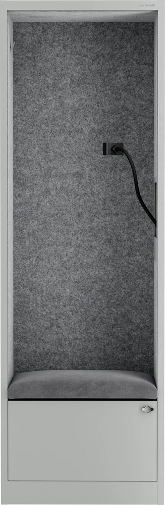 Skříň se sedákem a zónou ticha SALLY MentalBox, šedá konstrukce, šedý sedák, 1850 x 600 x 400 mm