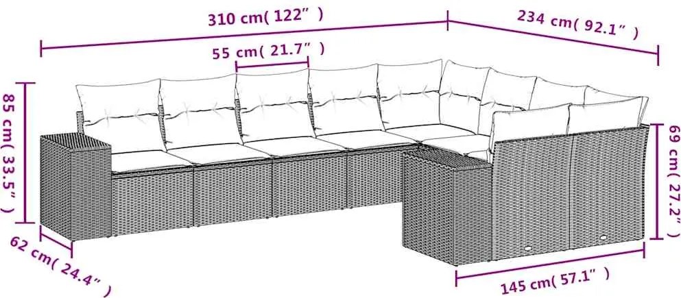 9dílná zahradní sedací souprava a podušky světle šedá polyratan 3223041