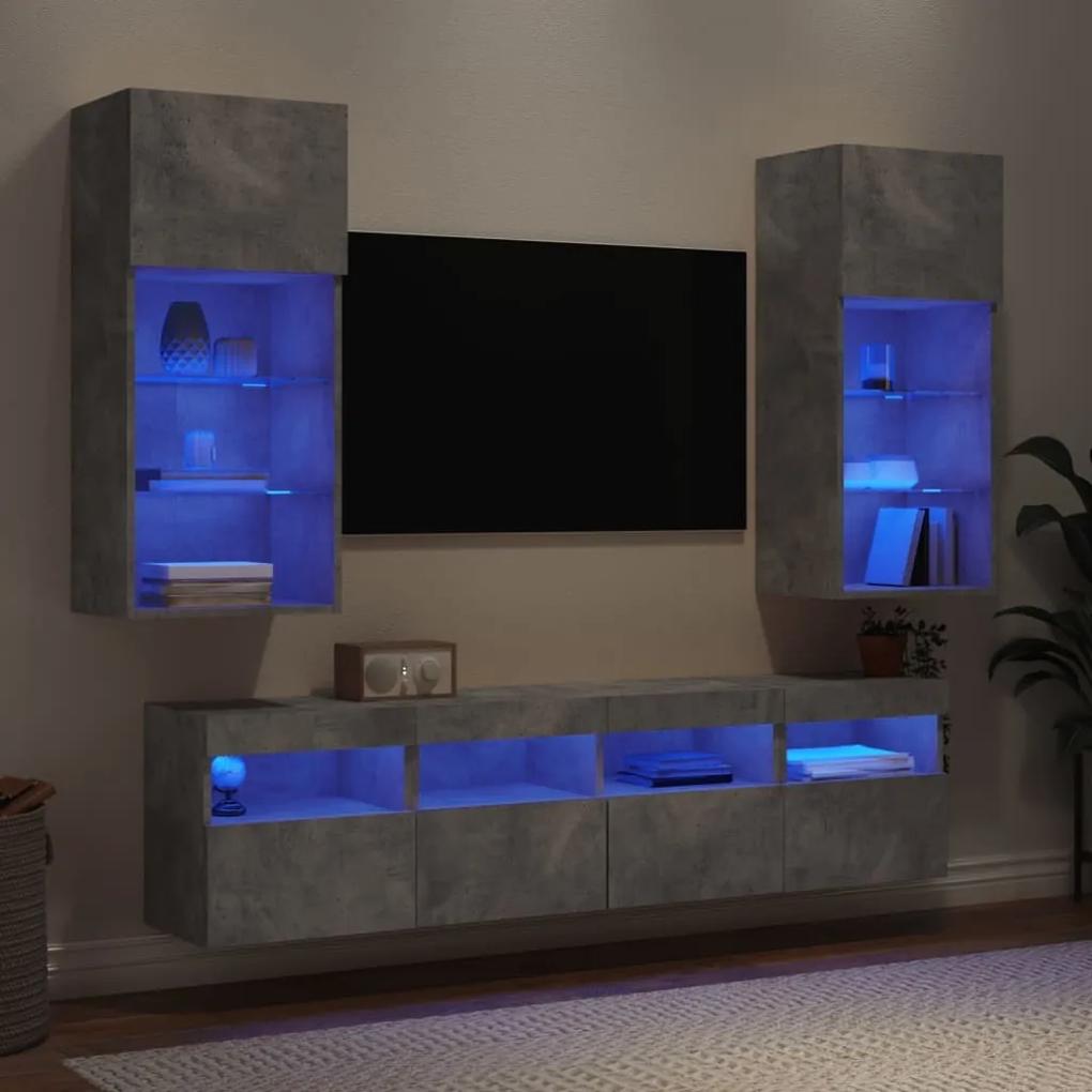 vidaXL 5dílná obývací stěna s LED osvětlením kompozitní dřevo [3216746] Barva: hnědý dub