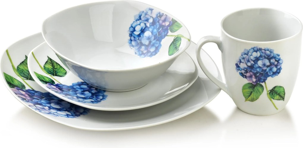Porcelánová jídelní sada s hrníčkem LEA Purple 16 ks bílá/modrá