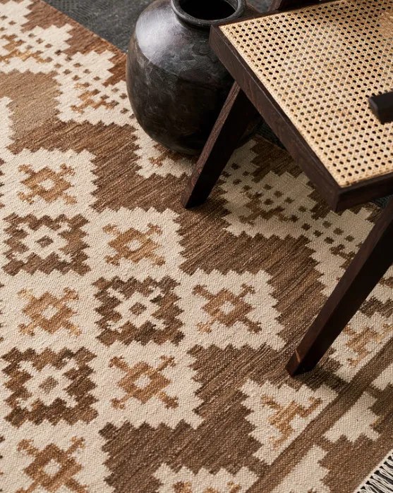 Diamond Carpets India, Ručně vázaný kusový koberec M. Kelim DE 2262 Brown Mix, 120x170, hnědá, chodba / předsíň