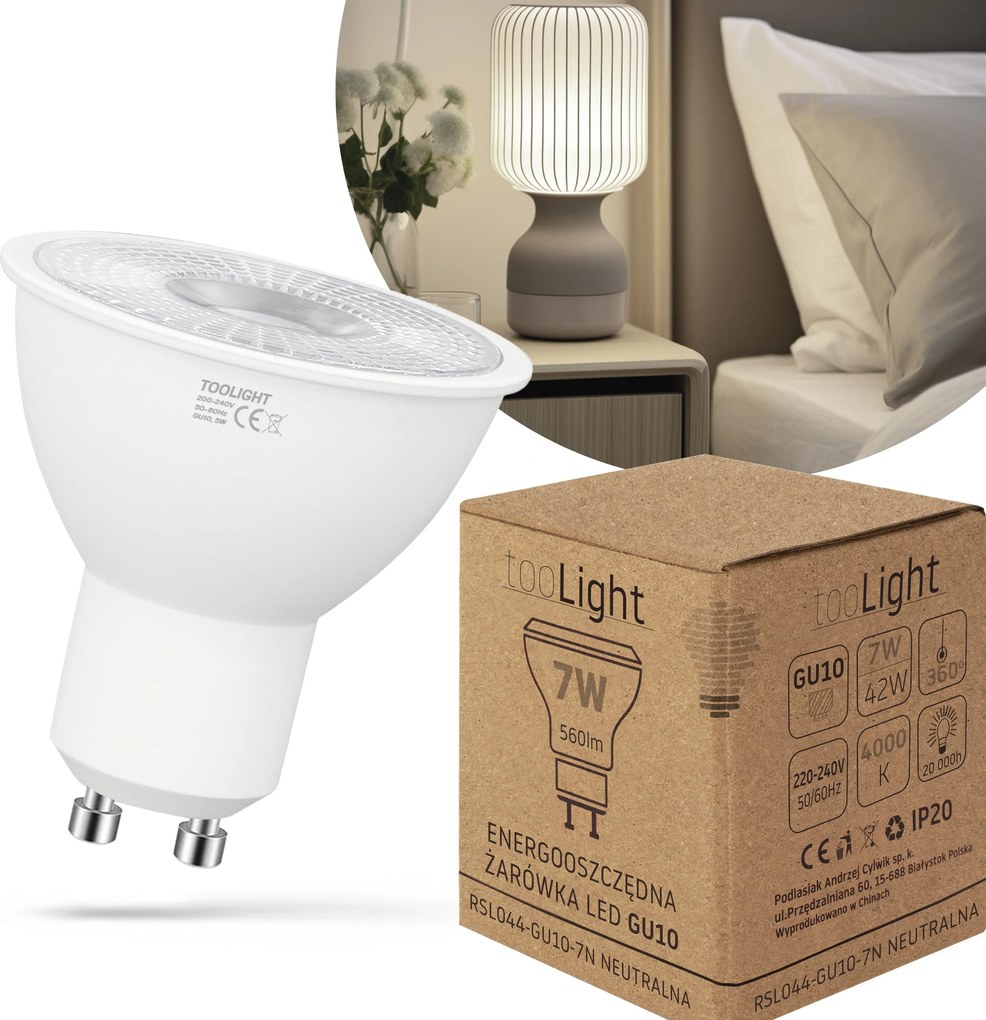 Toolight Toolight, LED žárovka GU10, 7W, 560lm, 4000K neutrální bílá, RSL044, OSW-20026