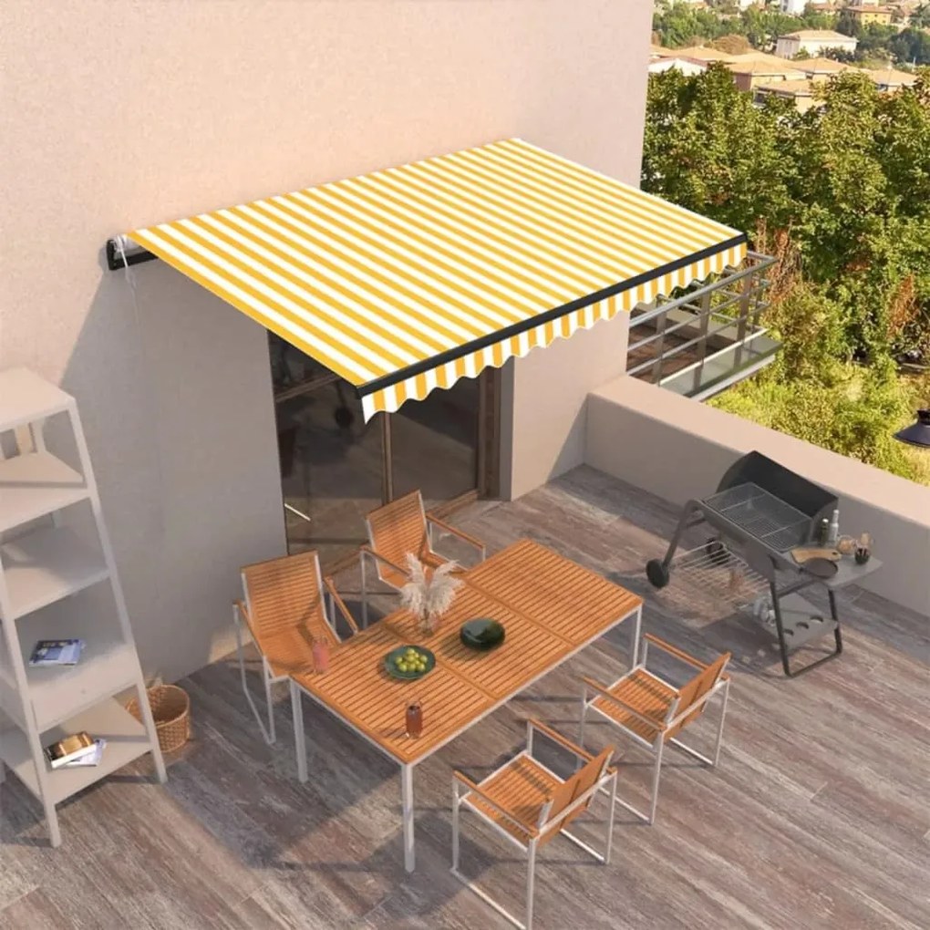 Automatická zatahovací markýza 450 x 350 cm žlutobílá 3069208