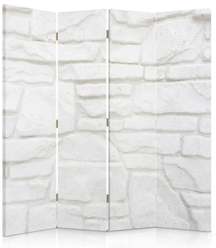 Ozdobný paraván Bílá stěna - 145x170 cm, čtyřdílný, klasický paraván