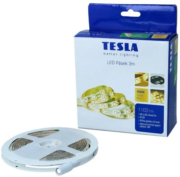 Led pásek tesla led pásek, 60led/ m, délka 3 m + 1,5 m, 8 mm, 3000 k, smd2835, ip20