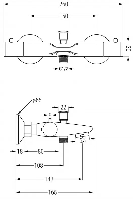 Mexen Nox termostatická vanová baterie, Chromovaná - 77350-00