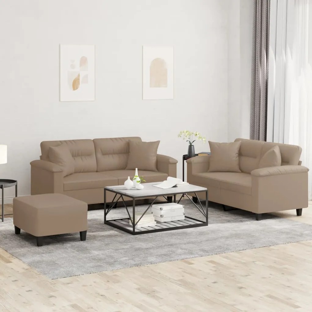 3dílná sedací souprava s polštáři cappuccino umělá kůže 3202381