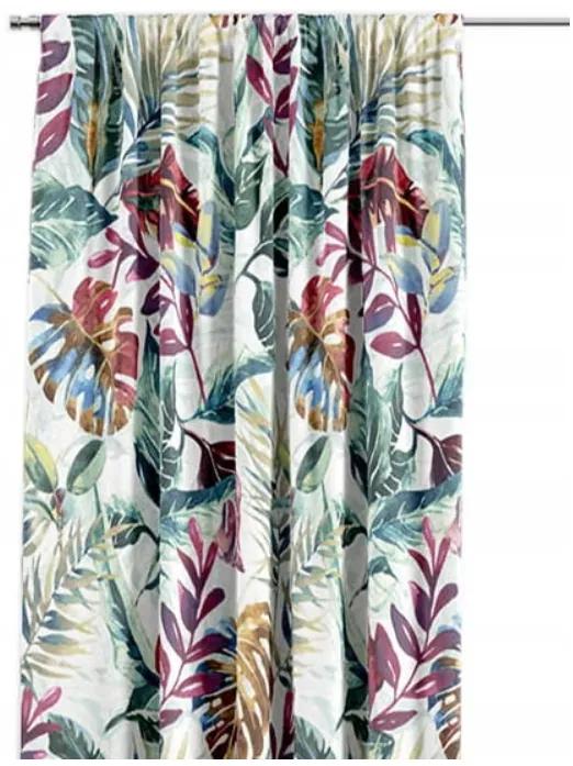 Dekortex Hotový závěs Jungle barevné listy na řasící pásce,2rozměry,bílá Rozměr: 140x160cm