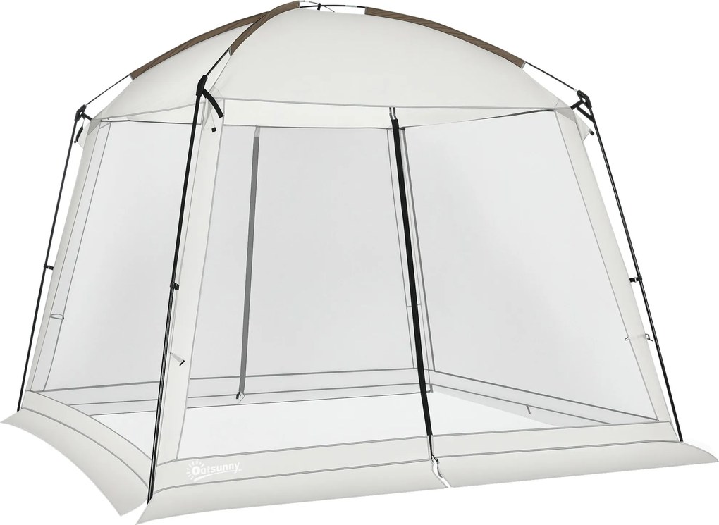 Zahradní stan Outsunny 3x3 m pro 6-8 osob, 4 komáří sítě, 2 dveře, UV50+ ochrana a přepravní taška, kempingový stan pro venkovní použití, bílý | Aosom