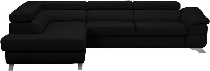 Černá kožená rozkládací rohová pohovka s úložným prostorem Windsor & Co Sofas Gamma, levý roh