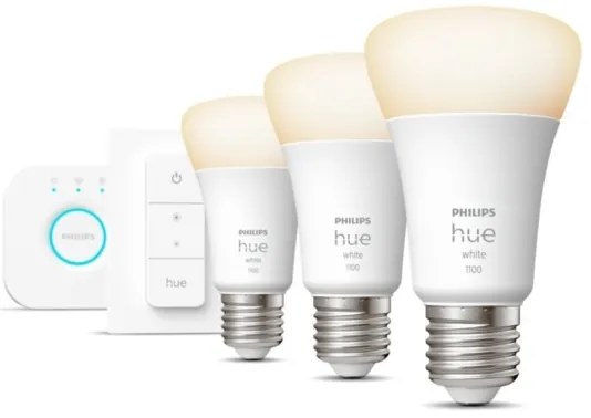 Základní sada Philips Hue WHITE 3xE27/9,5W 2700K + Hue bridge a dimmer switch