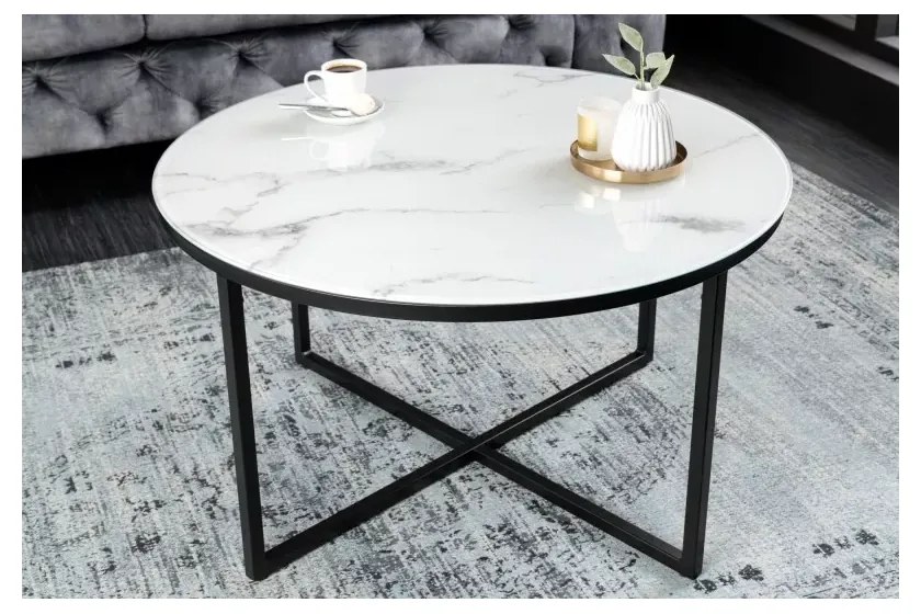 Massive home | Konferenční stolek ELEGANCE BLACK X 80 CM bílý mramorový vzhled