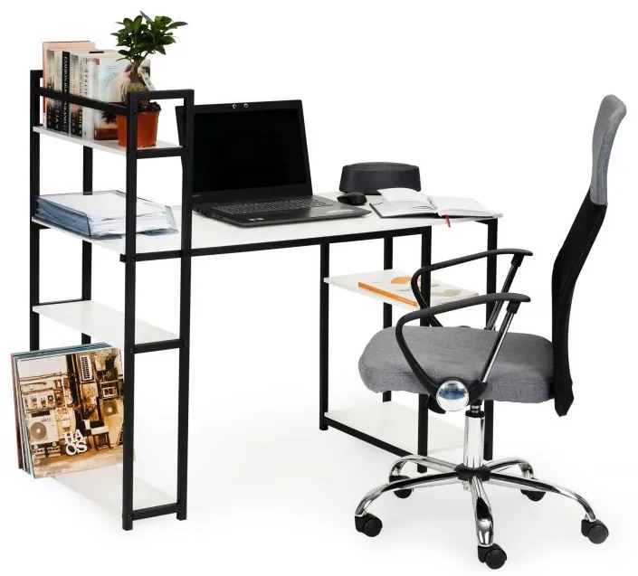 ModernHome Kancelářský psací stůl s regálem - bílý, PJJCT0005-301