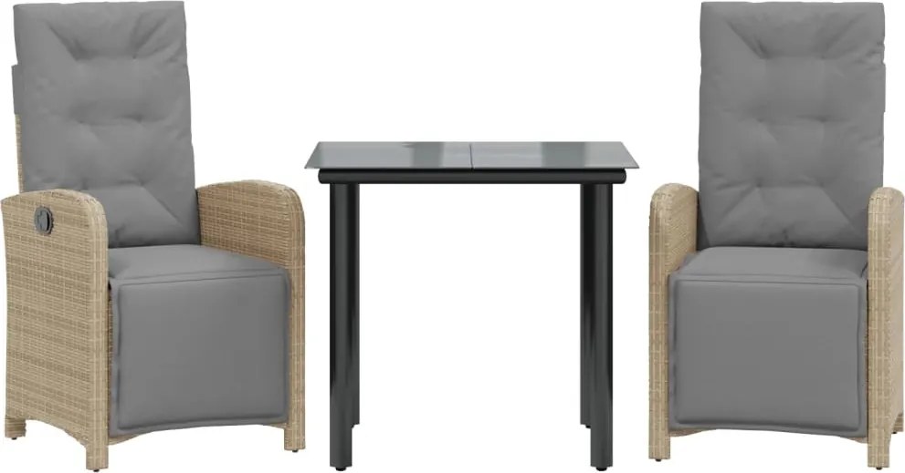 3dílný bistro set s poduškami béžový polyratan 3212591