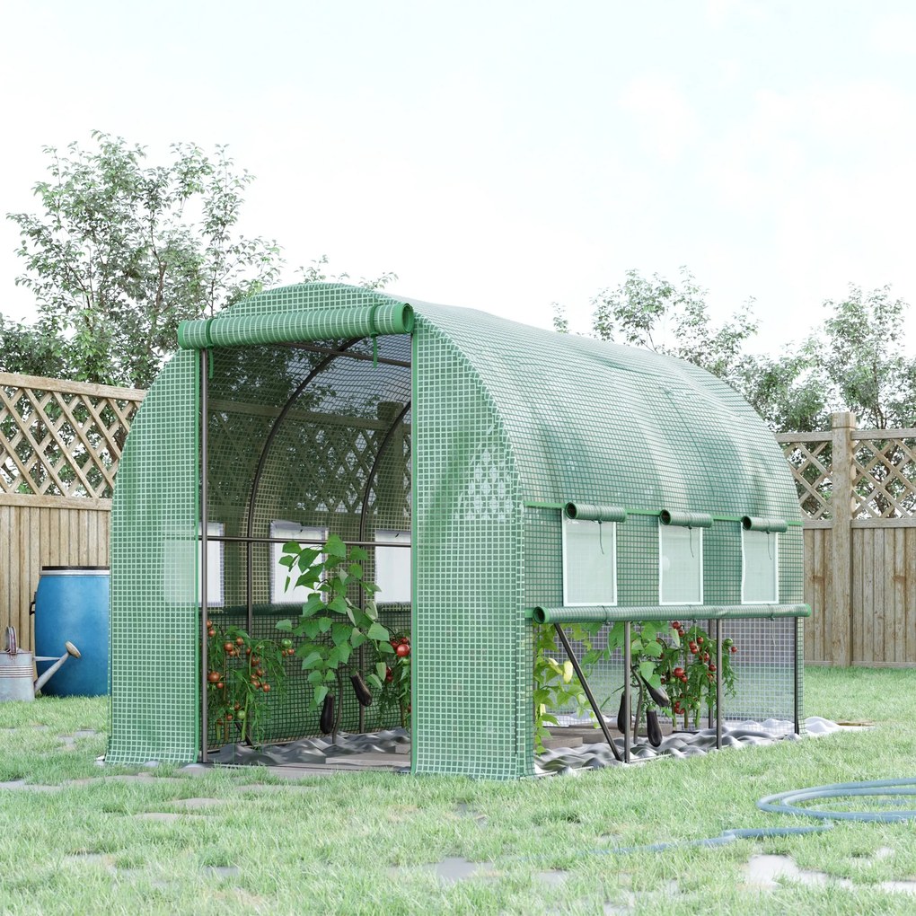 Fóliový skleník Outsunny 2,95x2x2m, tunelový, průchozí se 6 okny UV ochrana pro pěstování rostlin na zahradě