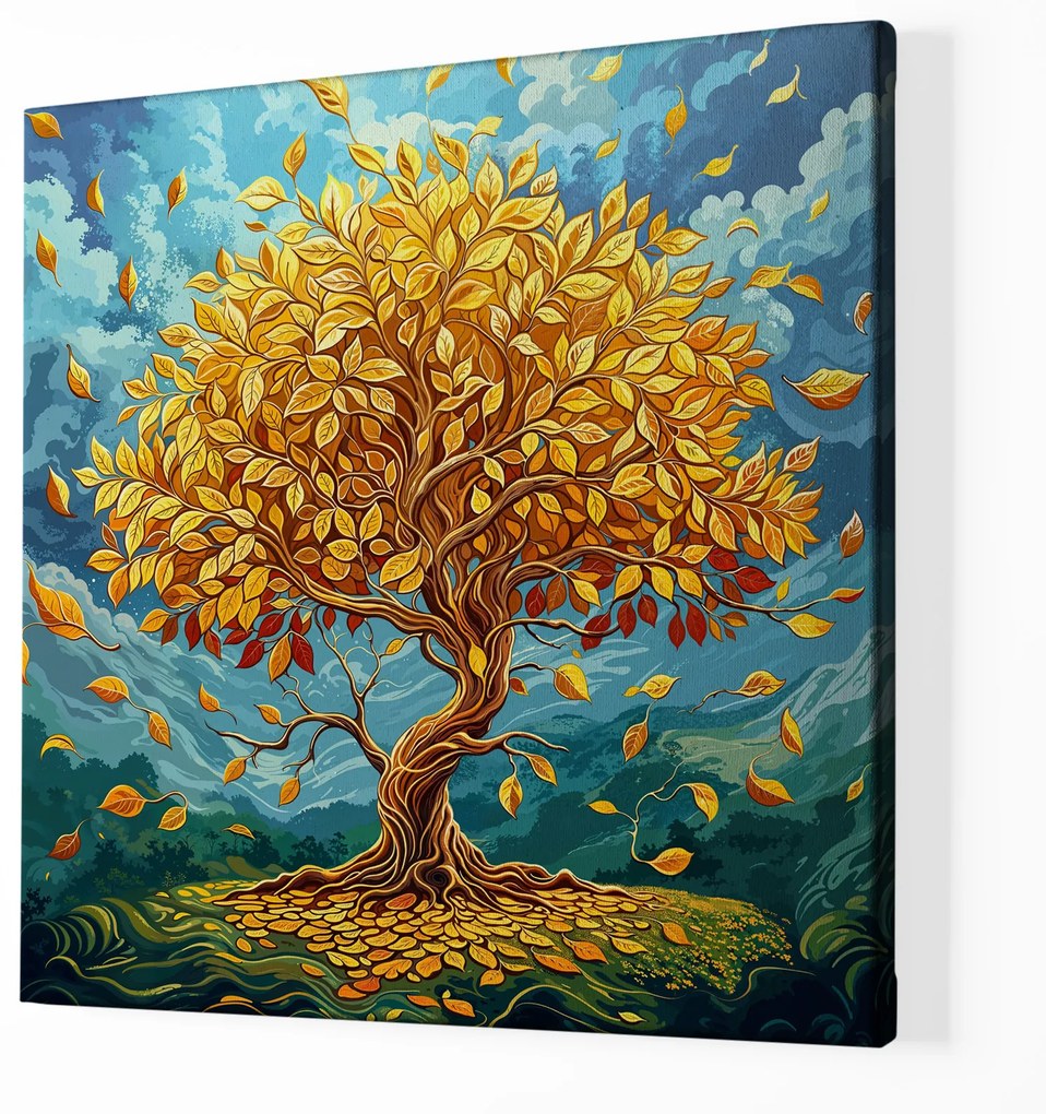 Obraz na plátně - Strom života na kopečku Goldie FeelHappy.cz Velikost obrazu: 120 x 120 cm