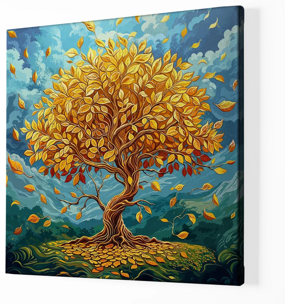 Obraz na plátně - Strom života na kopečku Goldie FeelHappy.cz Velikost obrazu: 80 x 80 cm
