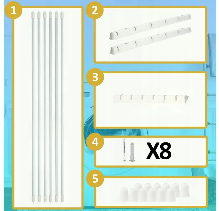 Erga Erga, stropní věšák na sušení prádla 6x130 cm, bílé, ERG-SEP-10SUSSUF6PP13