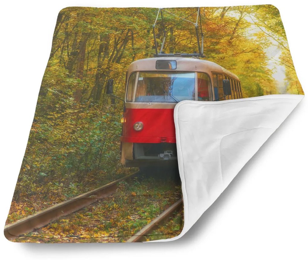 Sablio Deka pro miminko Červená tramvaj v lese - 90x120 cm