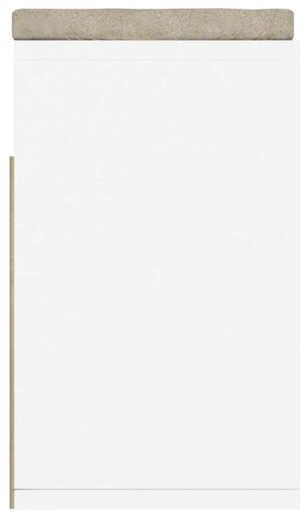 Botník s poduškou bílý a dub sonoma 104x30x49 cm dřevotříska