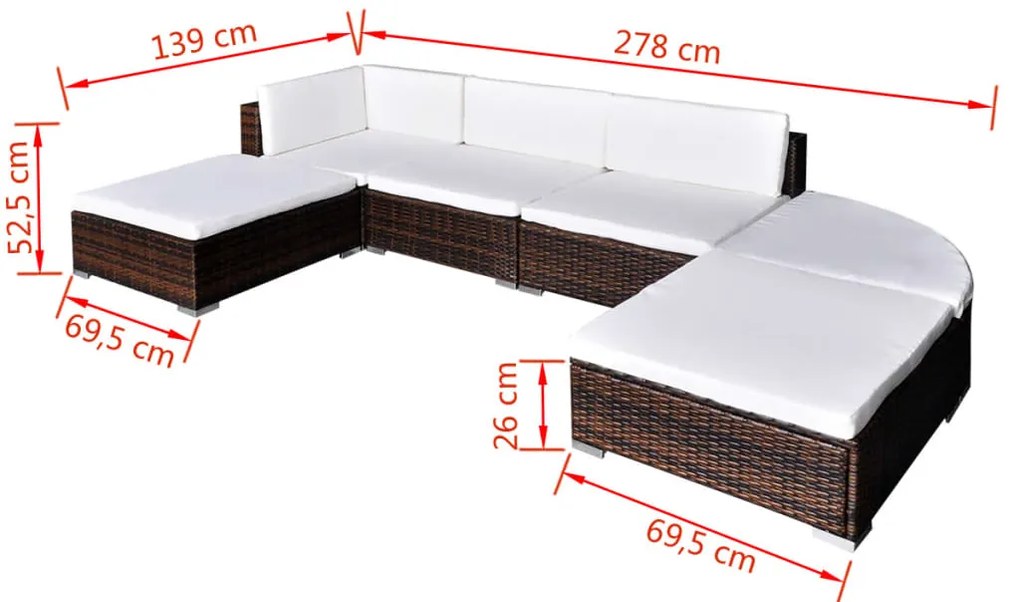 vidaXL Marketos 6dílná zahradní sedací souprava s poduškami polyratan hnědá