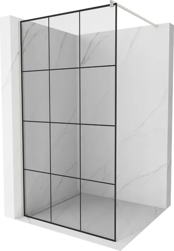 Mexen Kioto, sprchová zástěna Walk-In 120 x 200 cm, 8mm čiré sklo černý vzor, broušená ocel profil, 800-120-101-97-77