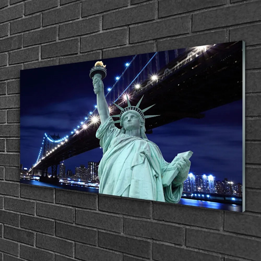 Obraz na skle Most Socha Svobody 140x70 cm