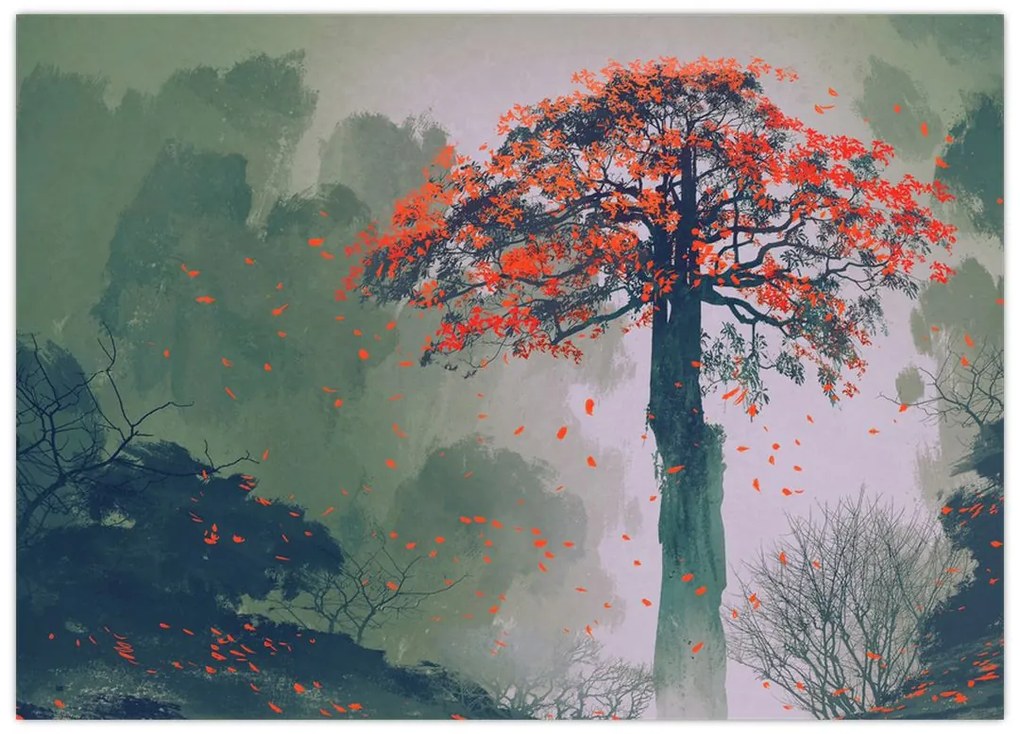 Obraz osamoceného červeného stromu (70x50 cm)