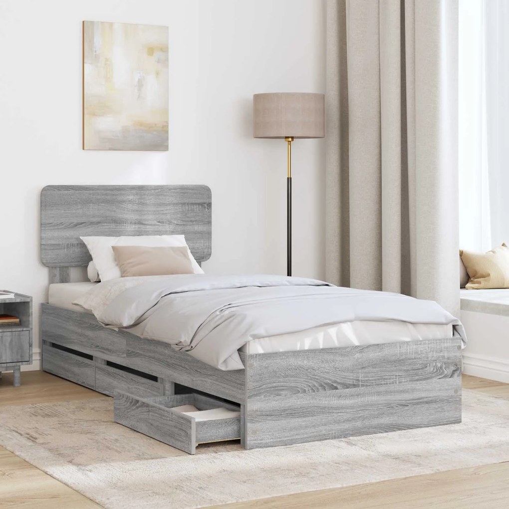 Rám postele s čelo Šedá Sonoma 75 x 190 cm Dřevěný materiál 3412239