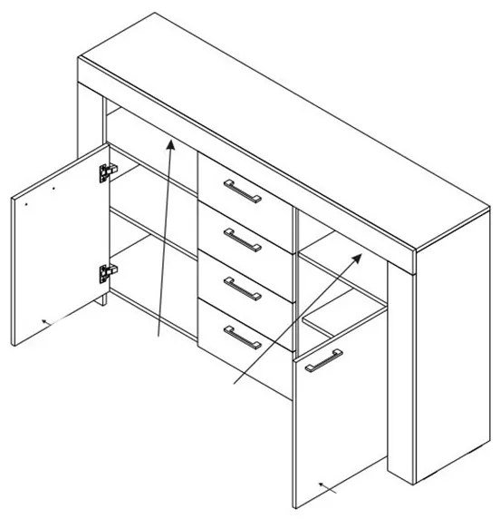 Obývací stěna se skříní SKY | 6 dílů | sestava D | 335 cm + 155 cm + 63x103 cm | riviera