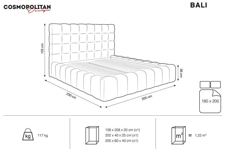 Světle modrá čalouněná dvoulůžková postel s úložným prostorem s roštem 180x200 cm Bali – Cosmopolitan Design