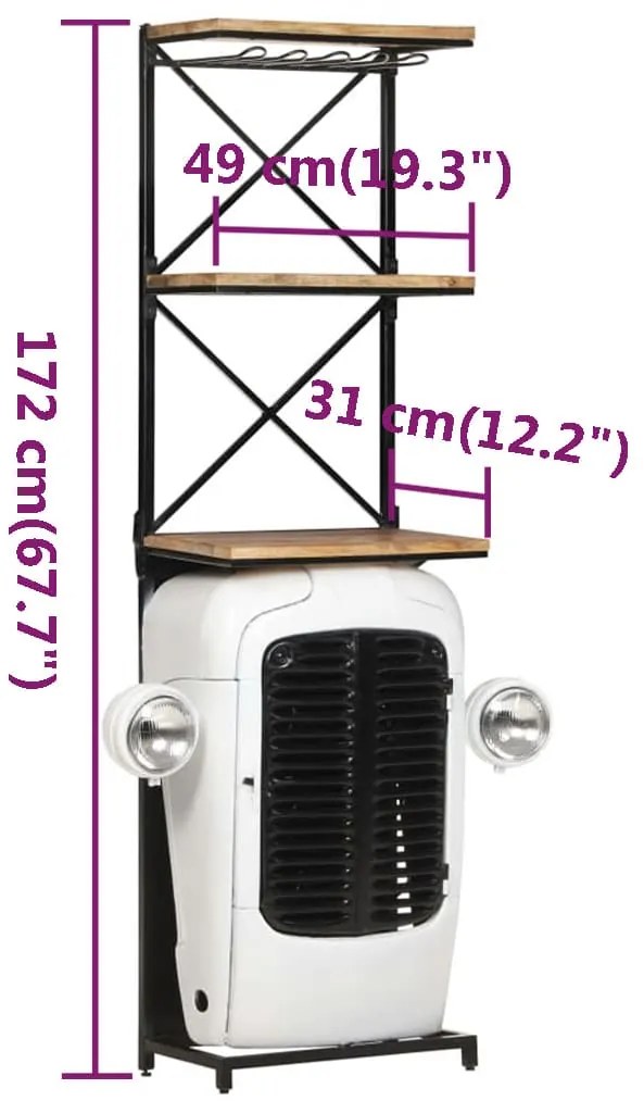 vidaXL Marketos Stojan na víno traktor bílý 49x31x172cm hrubý masivní mangovník