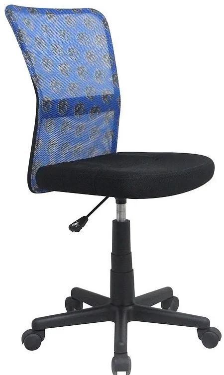 Dětská židle na kolečkách Natania 3, PVC + membránová tkanina + síťovina, černá / modrá se vzorem