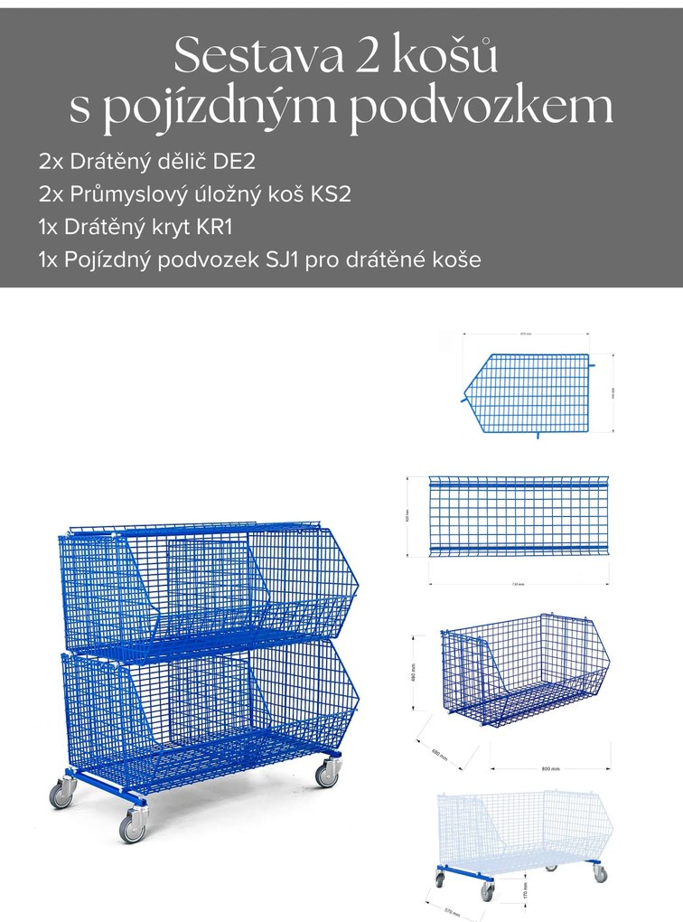 FEROPLAST spol. s.r.o Průmyslový úložný koš KS2, kompletní set 2 košů na kolečkách