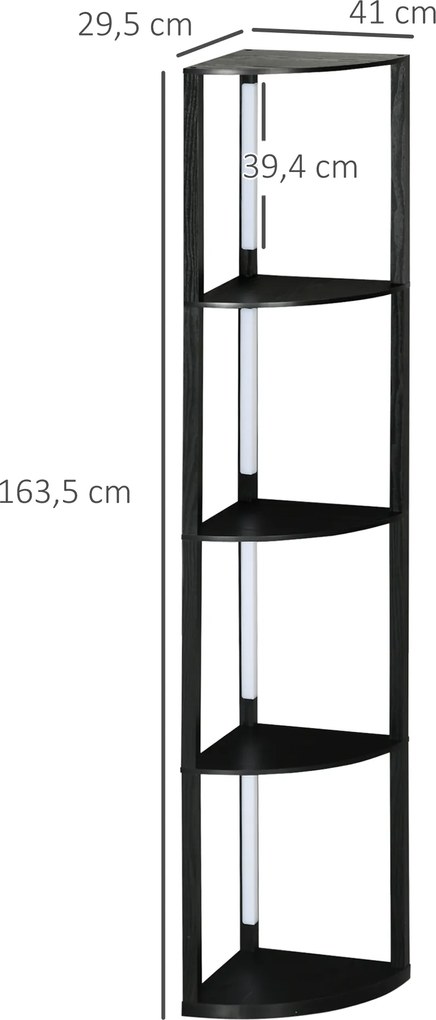 HOMCOM Stojací lampa, LED stojací lampa se 4 policemi, patice E27, 24 W, 3 barvy světla, do obývacího pokoje, ložnice, černá | Aosom