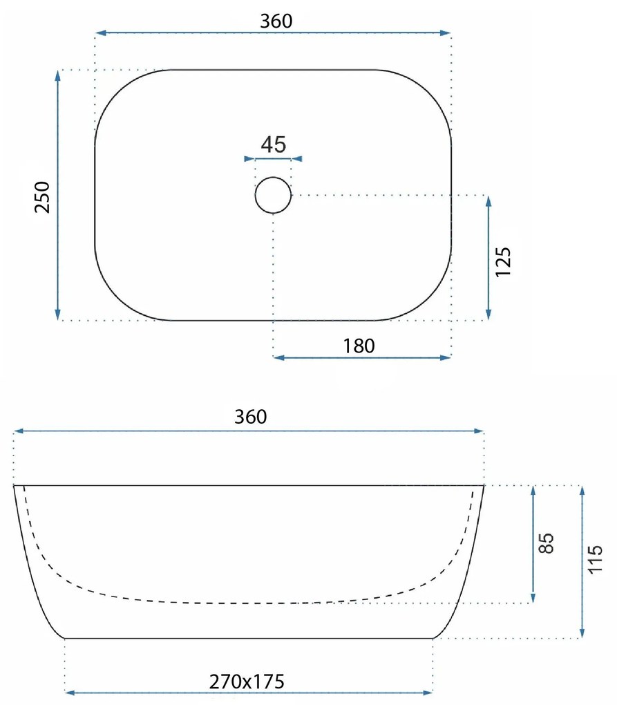 Rea Belinda, umyvadlo na desku 360x250x115 mm, imitace kamene matná, REA-U3321