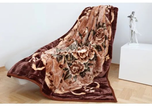 Teplá deka s květinami hnědé barvy