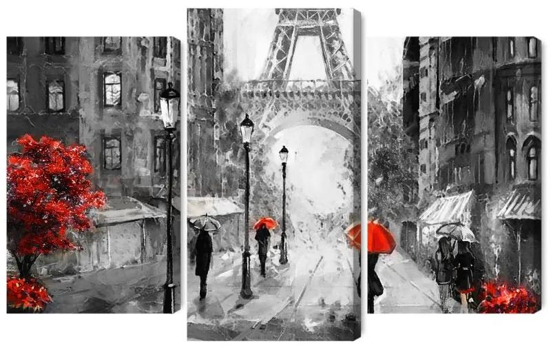 Vícedílný obraz Lidé S Červenými Deštníky Na Ulici V Paříži Nedostatek Nedostatek Přírodní plátno 120x80