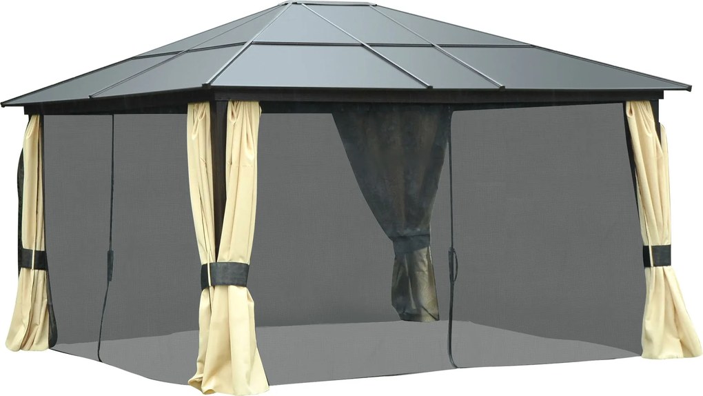 Luxusní venkovní altán Outsunny, hliníkový zahradní stan s poloprůhlednou PC střechou 420 x 360 x 275 cm | Aosom