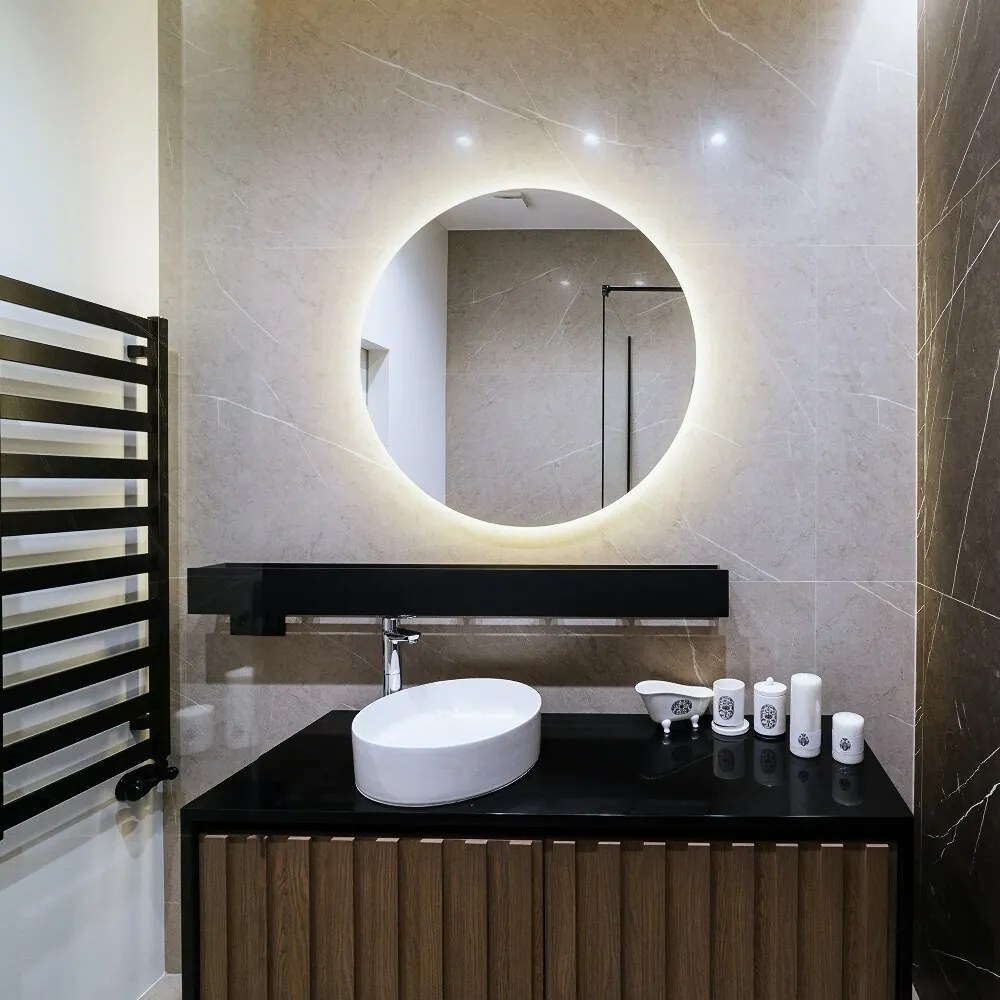 Kulaté designove zrcadlo do koupelny s led fi 70 cm