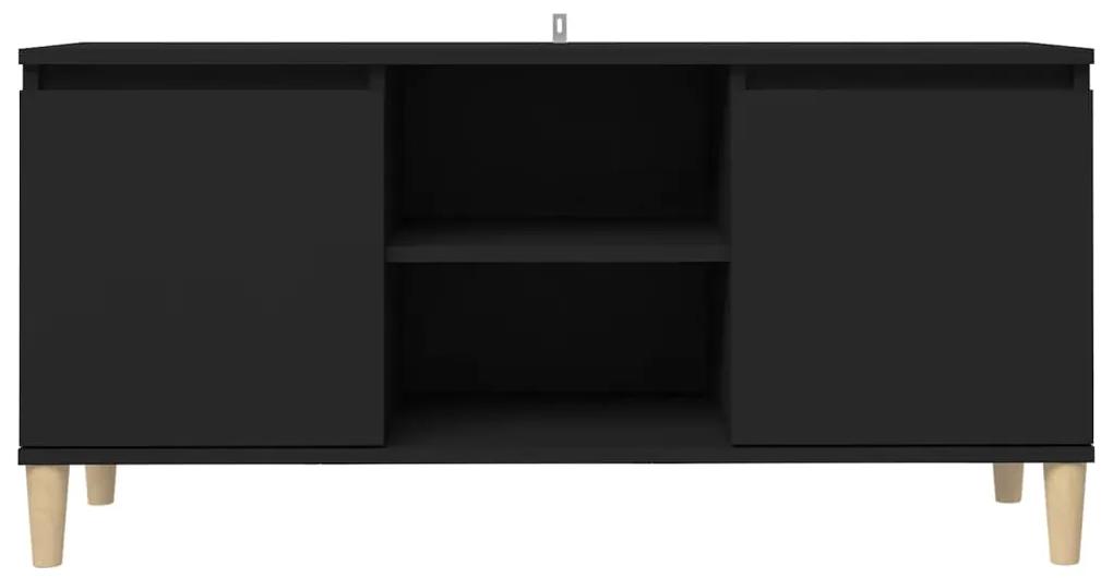 TV skříňka s nohami z masivního dřeva černá 103,5 x 35 x 50 cm - Default Title