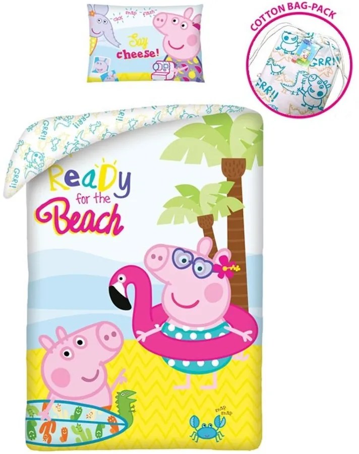 Bavlněné ložní povlečení Prasátko Peppa - motiv Ready for The Beach - 100% bavlna - 70 x 90 cm + 140 x 200 cm