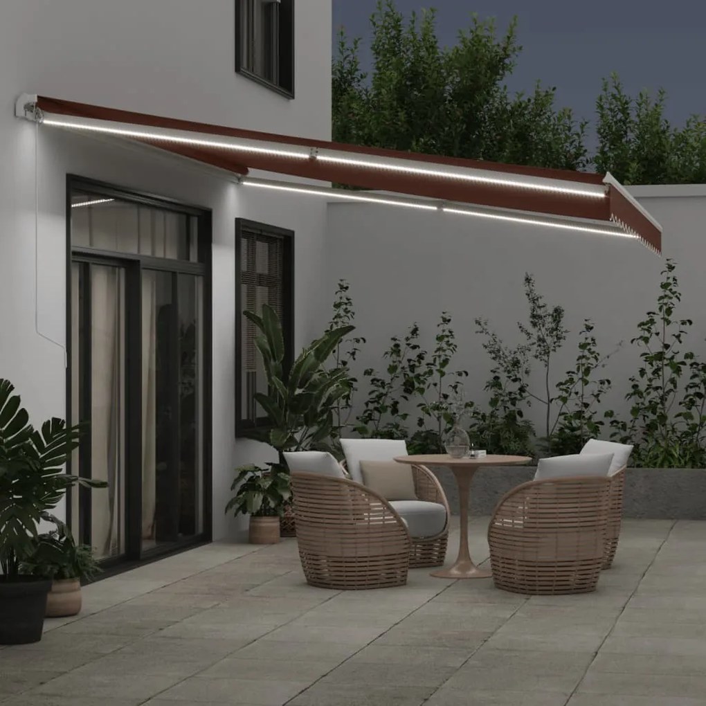 Ručně zatahovací markýza s LED hnědá 450 x 350 cm 3215392