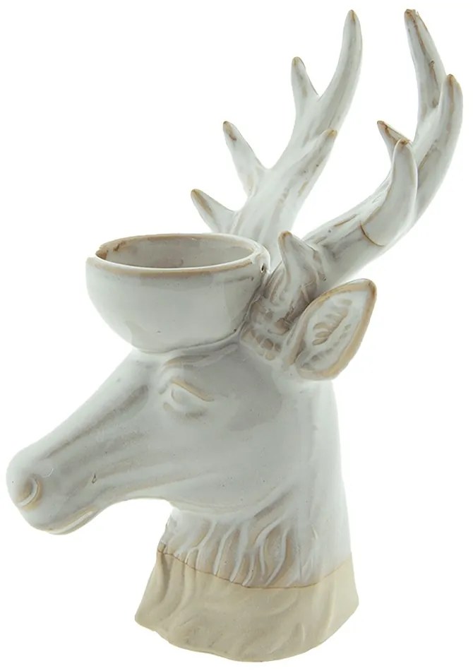 Béžový porcelánový svícen na čajovou svíčku Jelen Chrie - 15*12*21 cm