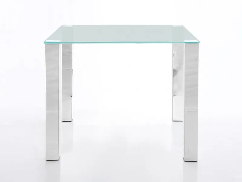 Jídelní stůl 90x90 cm s deskou z čirého skla na kovové podnoži DO056