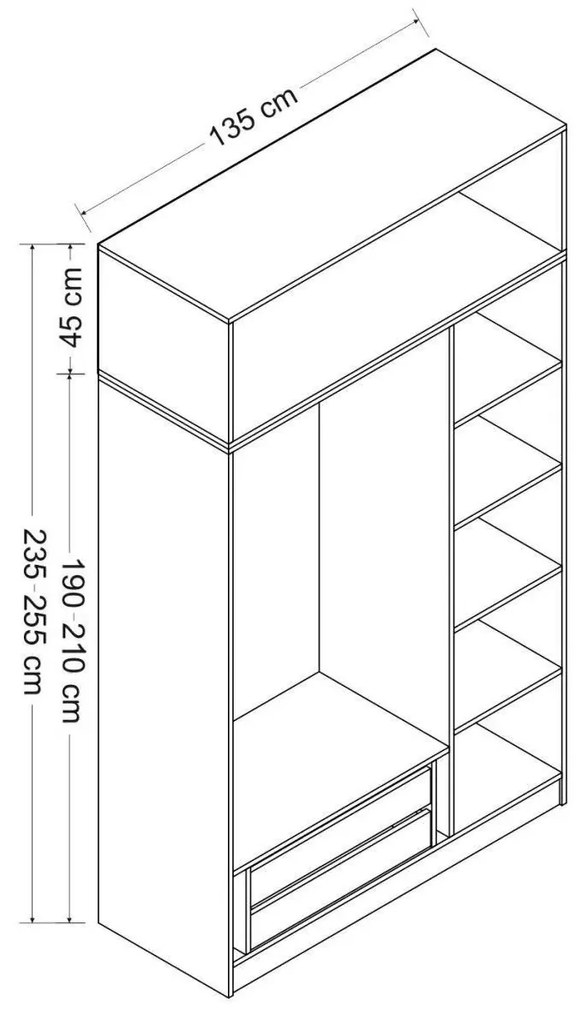 Hanah Home Šatní skříň Minar 3 Kapak 2 Çekmece 235 - Anthracite, Antracitová