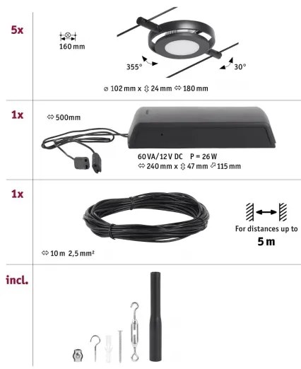 Paulmann 94418 - SADA 5xLED/4,5W Bodové svítidlo ROUNDMAC 230V černá